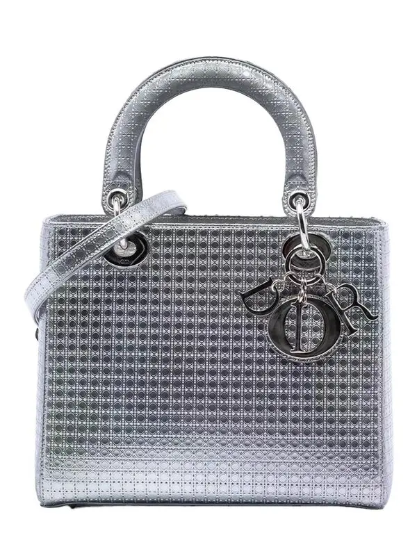 Dior 2015 Medium Metallic Patent Microcannage Lady Satchel - Silver