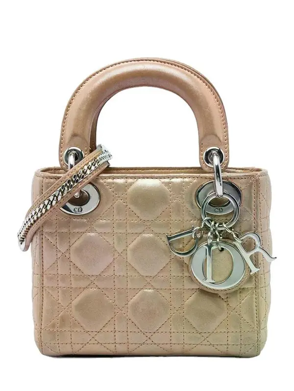 Dior 2015 Mini Iridescent Lambskin Cannage Lady Satchel - Neutrals