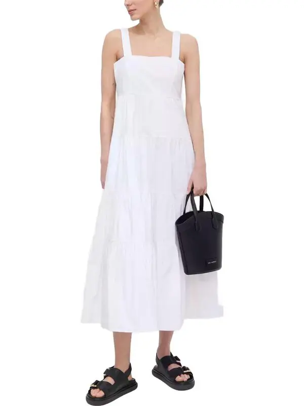 Michael Kors Stretch Cotton Poplin Tiered Midi Dress - White