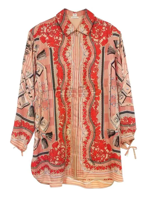 Hermès 2010s Aux Champs En Fleurs Rayeh Drawstring Shirt - Neutrals