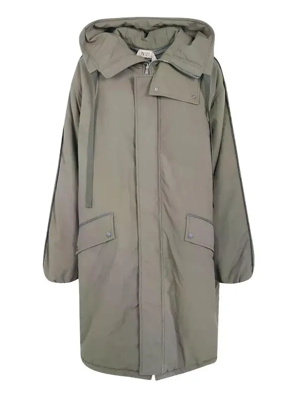 N°21 Quilted-sleeve Oversized Coat - Green