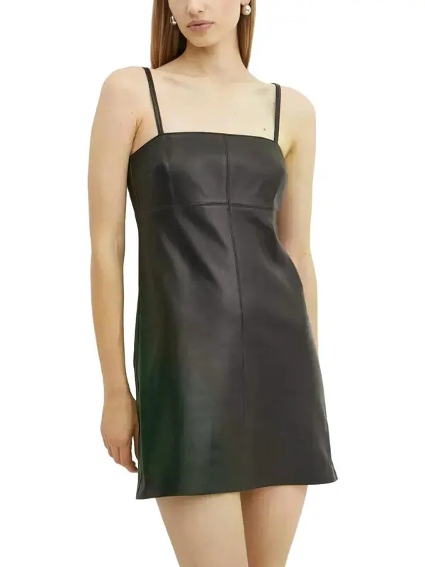 Michael Kors Leather Slip Mini Dress - Black