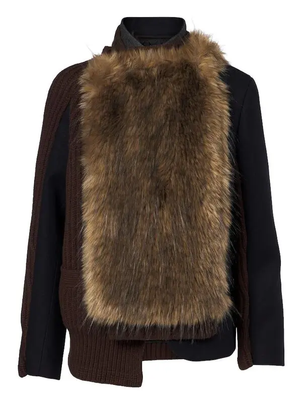 Sacai Ribbed-knit Wool-blend Jacket - Multicoloured