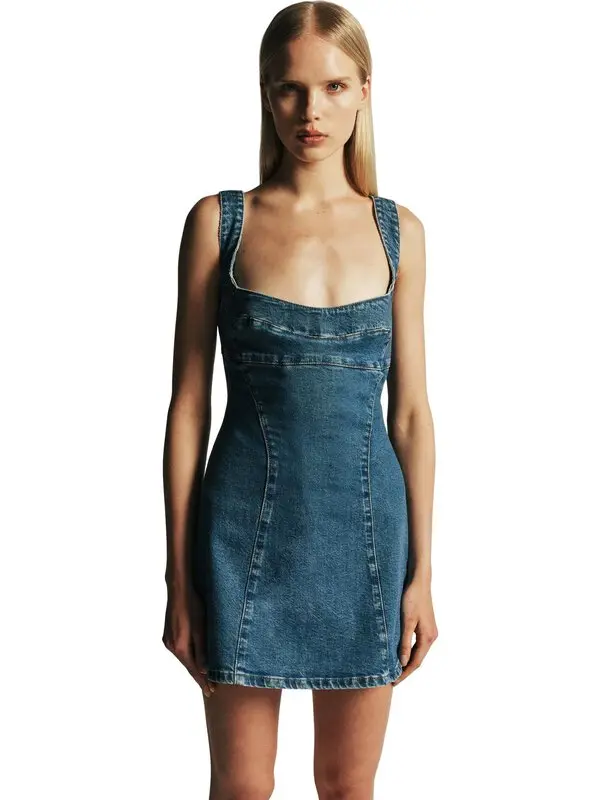 Bardot 030 Denim Mini Dress - Mid Blue