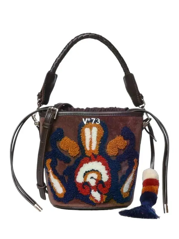 V°73 Quarzo Embroidered Tassel-embellished Bucket Mini Bag - Brown