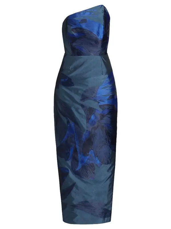 MILLY Tropical-print Jacquard Midi-dress - Navy Multi