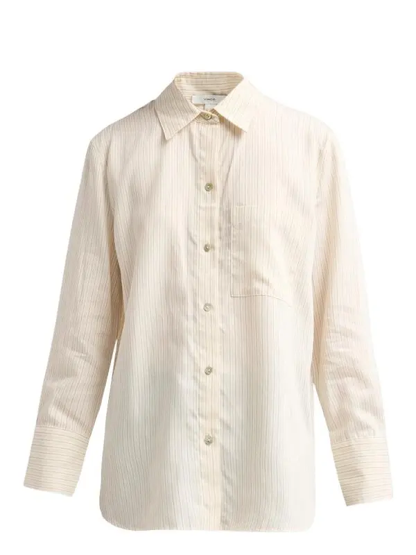 Vince Striped Button-front Shirt - Cream Brown