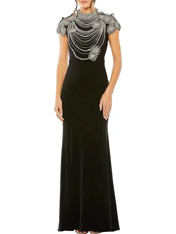 Mac Duggal Embellished Crepe Column Gown - Black
