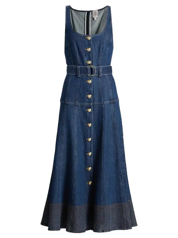 Cinq À Sept Kehlani Denim Belted Midi-dress - Tide