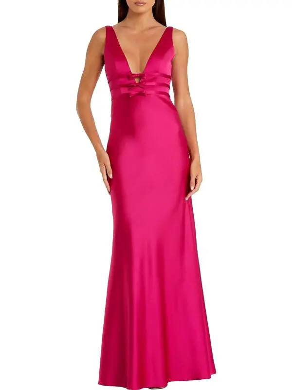 Mac Duggal Prom Bow-detailed Satin Sleeveless Gown - Raspberry
