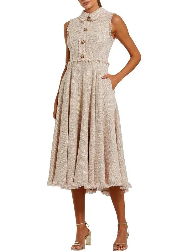 Mac Duggal Bouclé Button-front Midi-dress - Blush