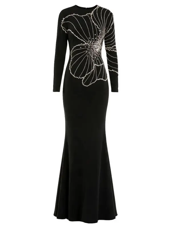 Mac Duggal Beaded Flower Jersey Gown - Black