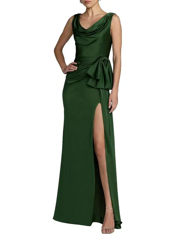 Mac Duggal Charmeuse Sleeveless Cowlneck Gown - Emerald