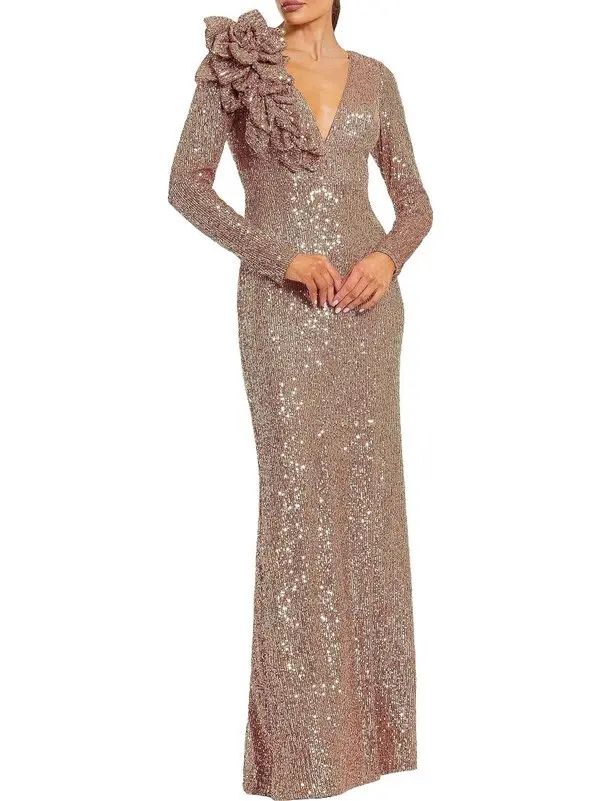 Mac Duggal Ieena Sequined Column Gown - Copper