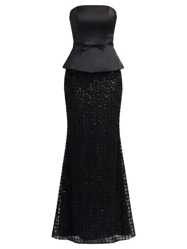 Mac Duggal Sequined Satin Column Gown - Black