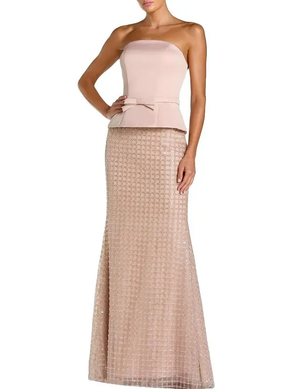 Mac Duggal Sequined Satin Column Gown - Blush