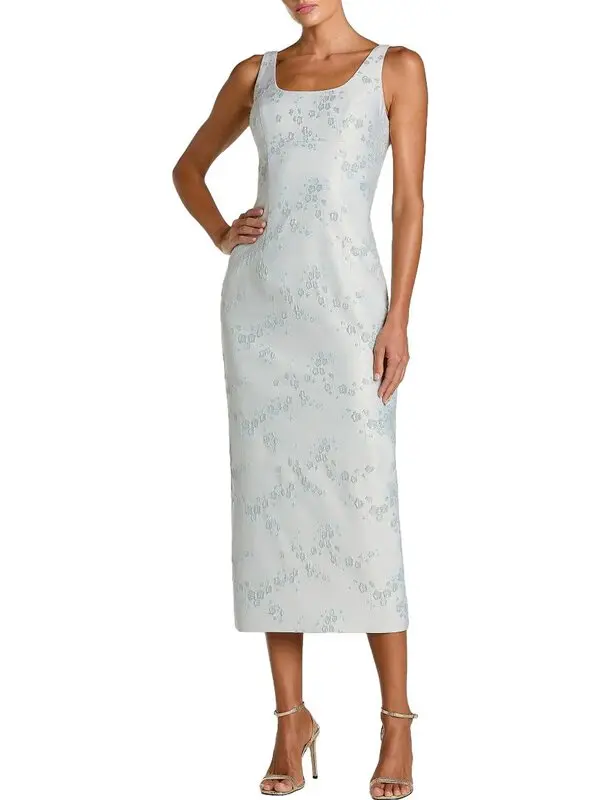 Mac Duggal Floral Brocade Scoopneck Midi-dress - Blue Multi