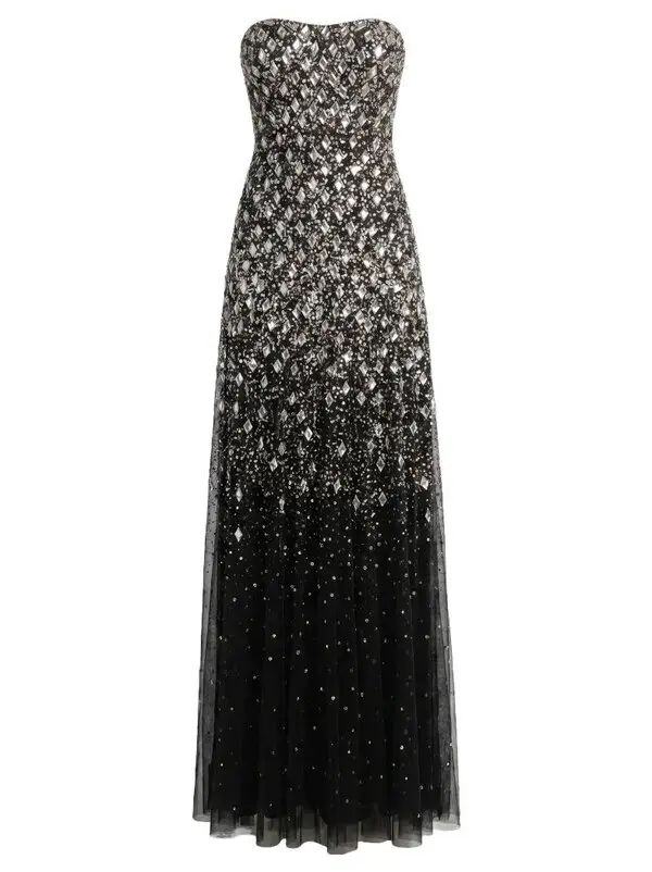 Mac Duggal Beaded Mesh Strapless A-line Gown - Black