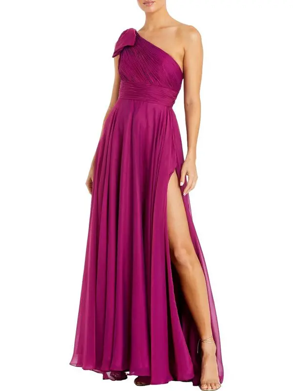Mac Duggal Ieena 1 Bow-detailed Satin A-line Gown - Raspberry