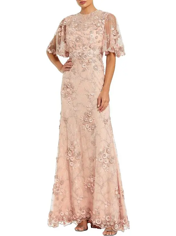 Mac Duggal Petite Floral Embroidered A-line Gown - Rose