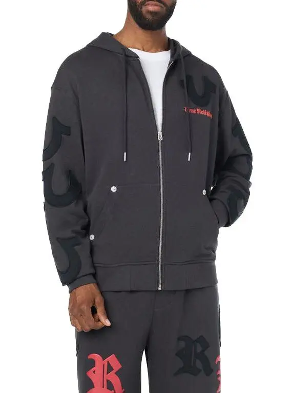 True Religion Tossed Logo Full Zip Hoodie - Phantom