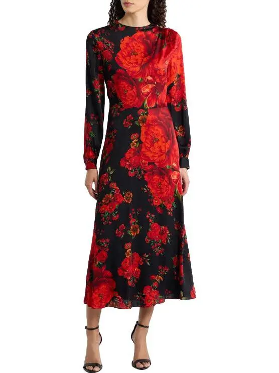 Elie Tahari The Valerie Print Long Sleeve Silk Blend Maxi Dress - Bleeding Love