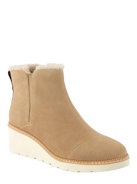 Toms Mina Leather Wedge Bootie - Medium Beige