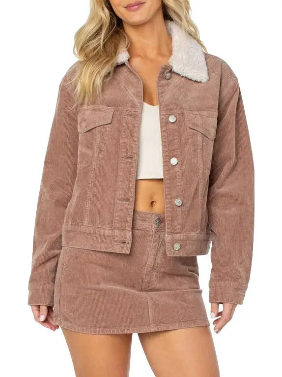 Roxy Big Smoke Cotton Corduroy Jacket With High Pile Fleece Collar - Ginger Snap