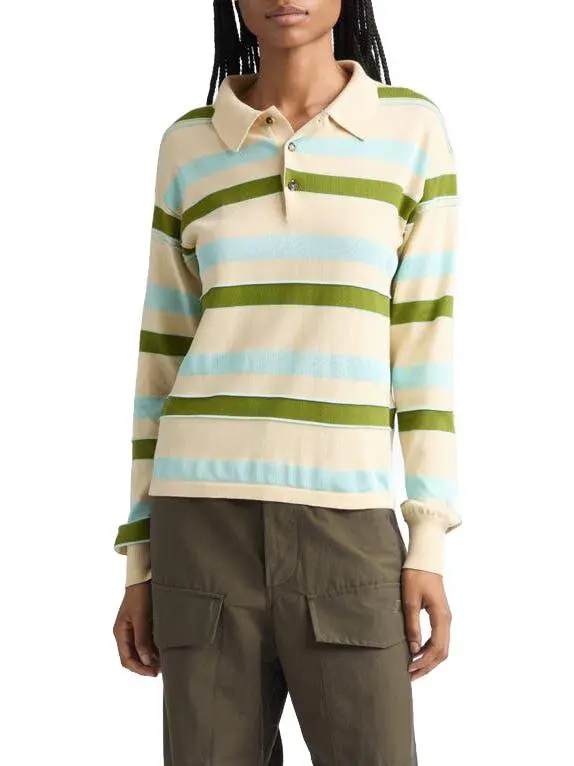 JW Anderson Stripe Long Sleeve Polo - Ivory