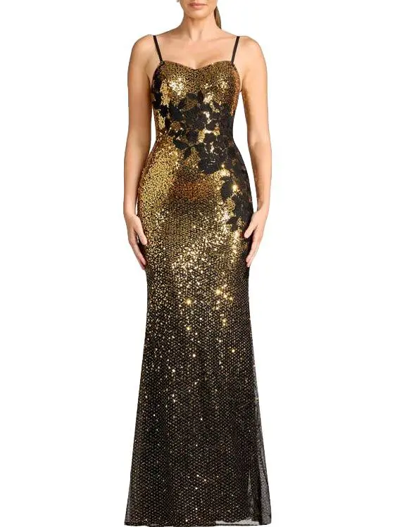 Dress The Population Giovanna Sequin Sleeveless Mermaid Gown - Gold Multi