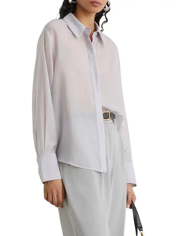 REISS Ally Long Sleeve Button Shirt - Blue