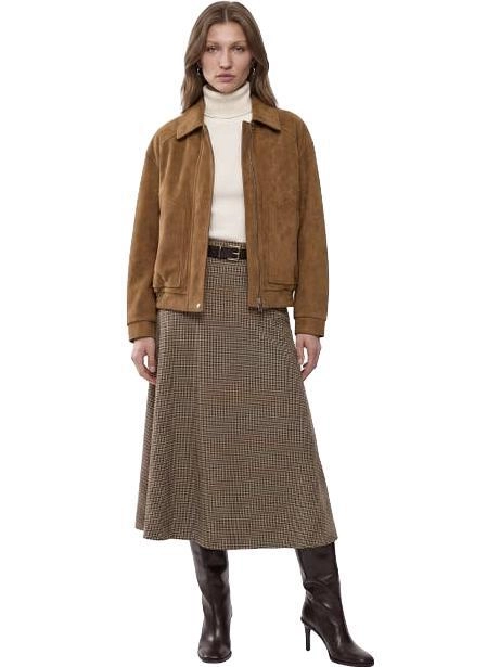 Koton Long Sleeve Pointed Collar Faux Suede Bomber Jacket - Camel