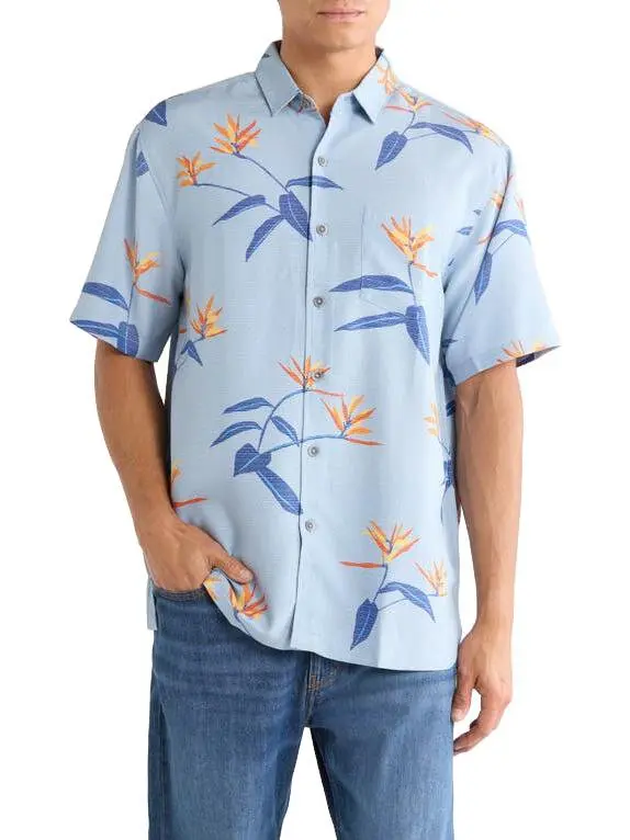 KAHALA Keahi Floral Short Sleeve Button-up Shirt - Chambray