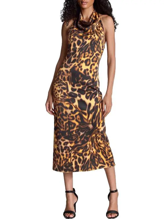 KENNETH COLE COLLECTION Leopard Print Satin Halter Dress - Solar Multi