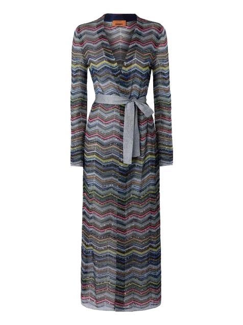 Missoni Long Chevron Viscose-blend Cardigan With Belt - Multicoloured