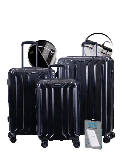 NONSTOP New York Elite 3 Piece Luggage Set With Powerbank & 3 Packing Cubes - Black