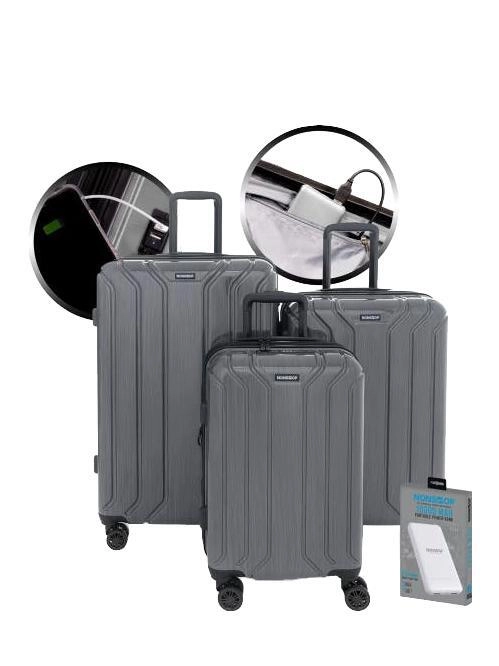 NONSTOP New York Elite 3 Piece Luggage Set With Powerbank & 3 Packing Cubes - Titanium