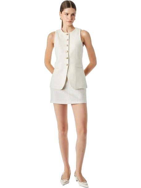 Koton Slim Fit Tweed A-line Plaid Tweed Mini Skirt - Ecru
