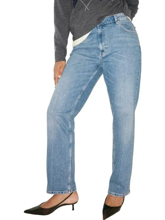 Mango High Waist Straight Leg Jeans - Medium Blue