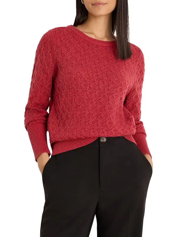 NIC+ZOE Sterling Shimmer Pointelle Stitch Sweater - Red Maple