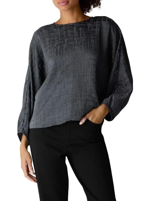 Eileen Fisher Silk Round Neck Dolman Sleeve Top - Graphite