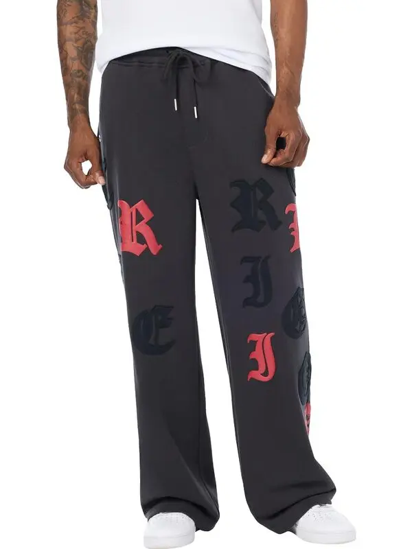 True Religion Tossed Logo Wide Leg Sweatpants - Phantom