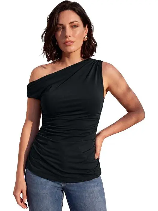 Roaman's Smoothing Convertible Off The Shoulder Ruched Top - Black