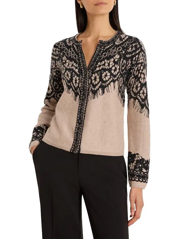 NIC+ZOE Placed Lace Print Cardigan - Neutral Multi