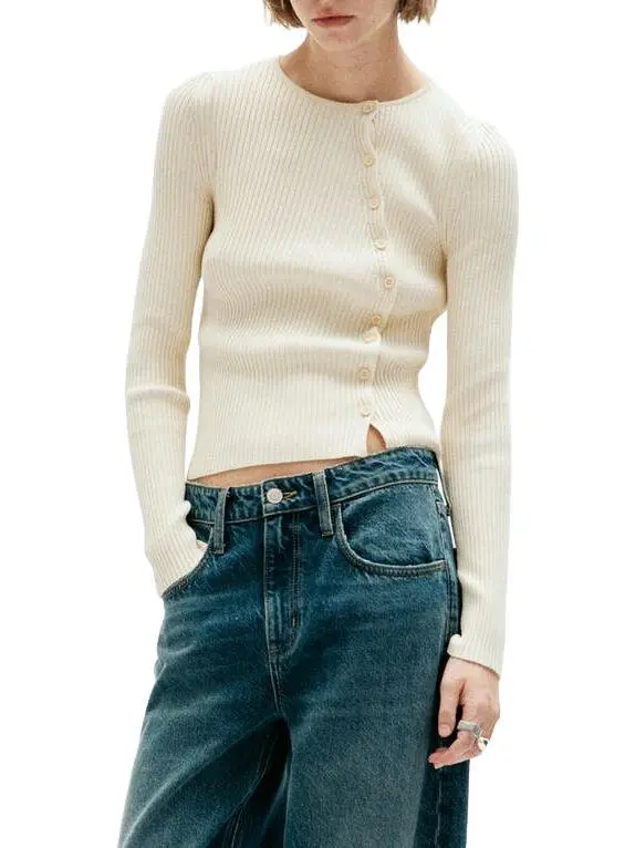 Mango Asymmetric Rib Cardigan - Ecru