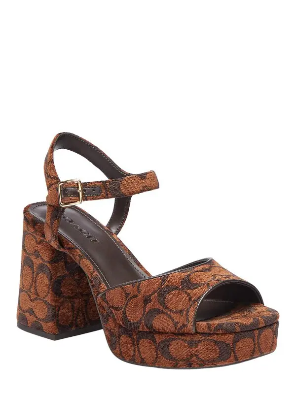 COACH OUTLET Block Heel Sandal In Signature Chenille - Truffle