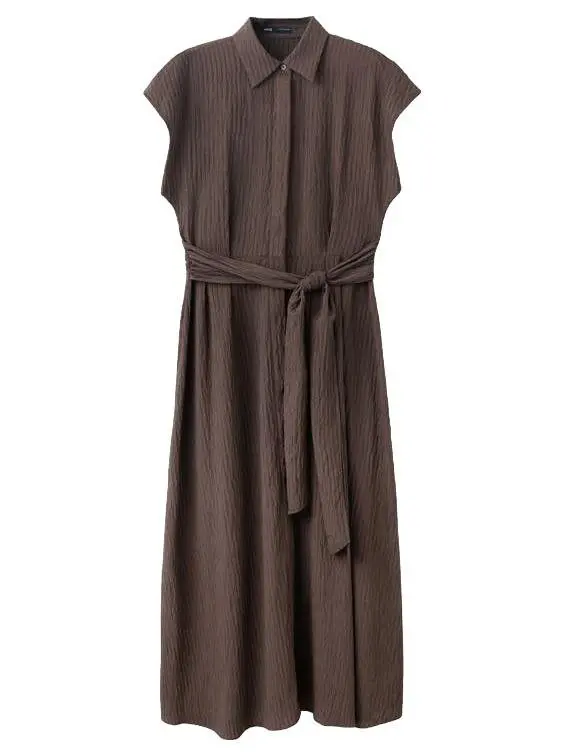 Mango Texture Belted Shirtdress - Brown
