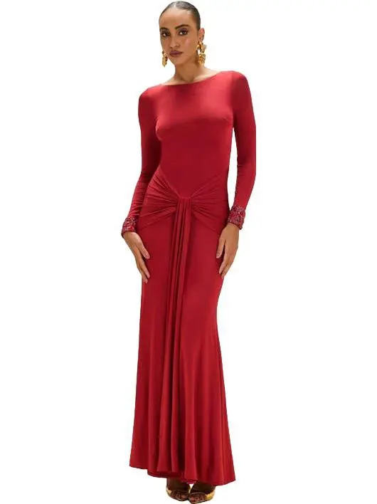 PatBO Intensity Jersey Long Sleeve Gown - Red