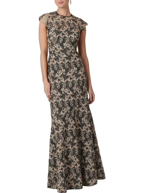 Shoshanna Two-tone Shimmer Lace Midnight Raven Dress - Jet/gold