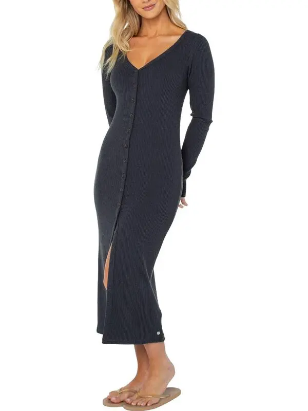 Roxy Terrace Long Sleeve Cotton Blend Rib Dress - Phantom